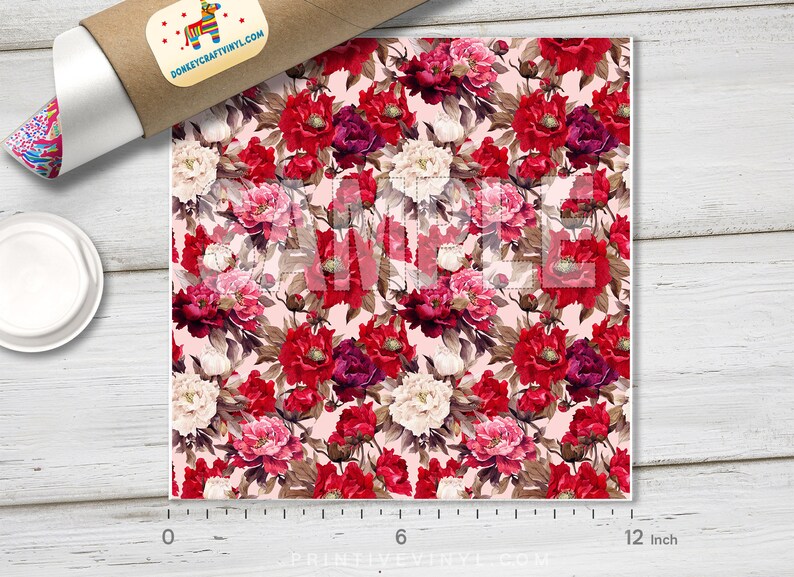 Rose Flower Printed HTV Patternvinyl Adhesive Vinyl Heat | Etsy