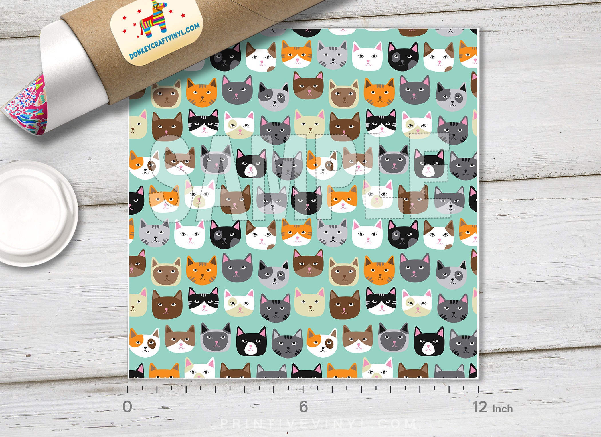 Cat Face Printed HTV, Pattern Vinyl, Iron on Vinyl, Faux Leather, Puff ...