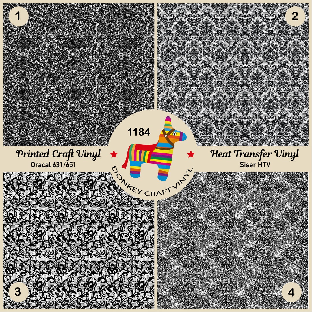 Black Lace Printed HTV, Iron on Vinyl, Pattern Vinyl, Faux Leather ...