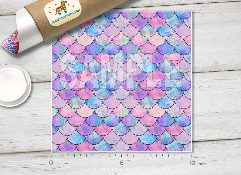 Watercolor Mermaid Scale Wave Printed HTV Pattern Vinyl | Etsy