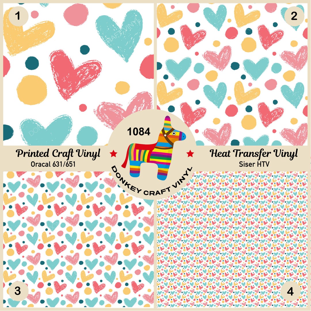 Pastel Heart Printed HTV| Faux Leather, Puff Heat Transfer Vinyl ...