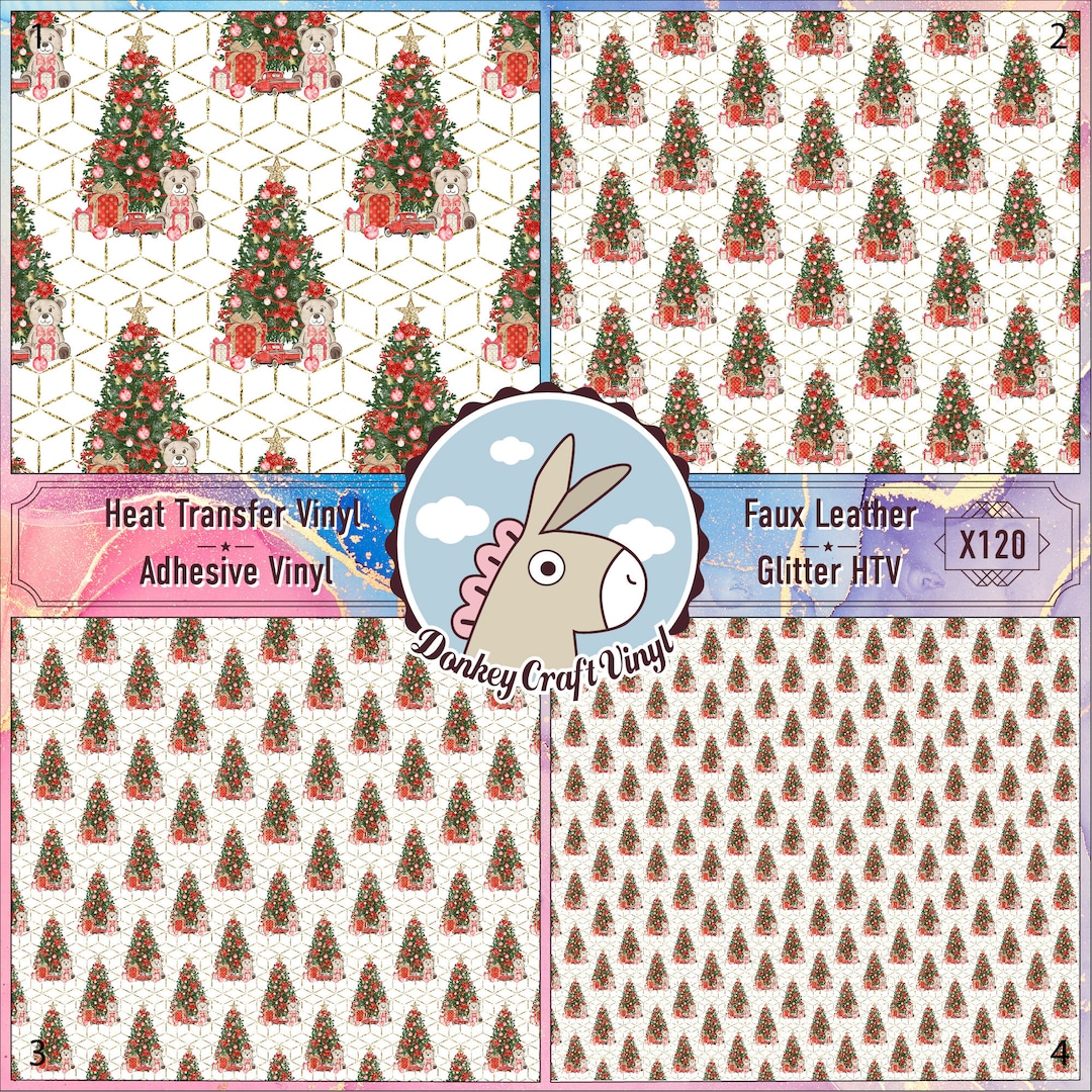 Christmas Tree Printed HTV, Pattern Faux Leather, Glitter HTV, Iron on ...