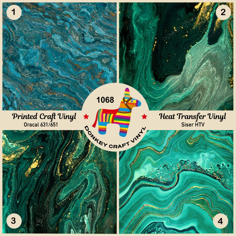 Abstract Green Emerald Marbling Printed HTV, Pattern HTV, Iron on Vinyl ...