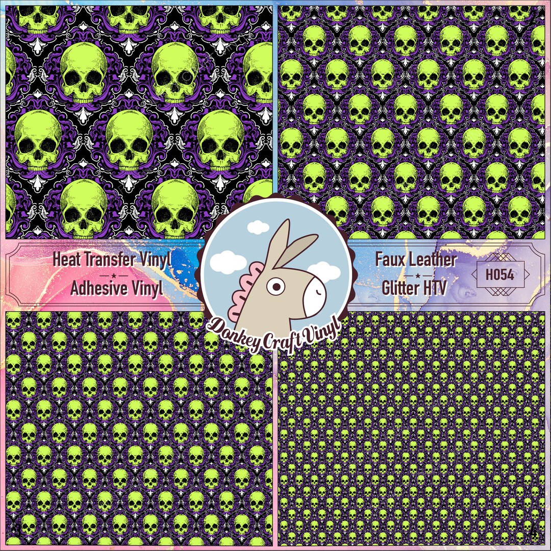 Halloween Skull Printed HTV, Pattern Glitter HTV, Pattern Vinyl, Faux ...