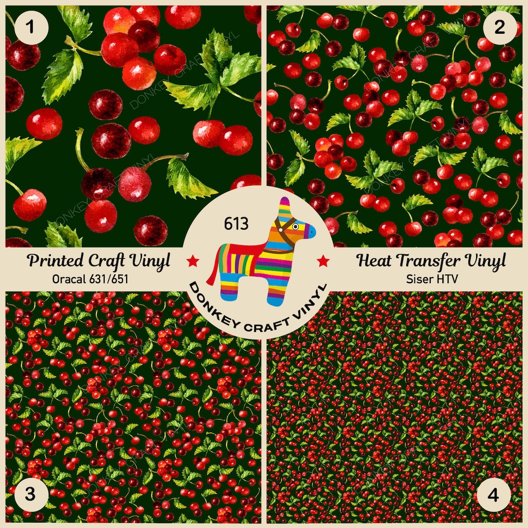Watercolor Cherry Pattern HTV, Printed Vinyl, Patterned HTV, Faux ...