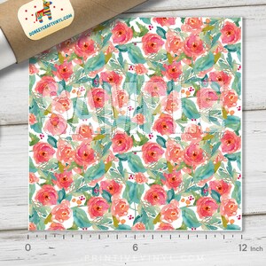 Watercolor Rose Flower Printed HTV, Pattern Vinyl, Iron on Vinyl, Faux ...