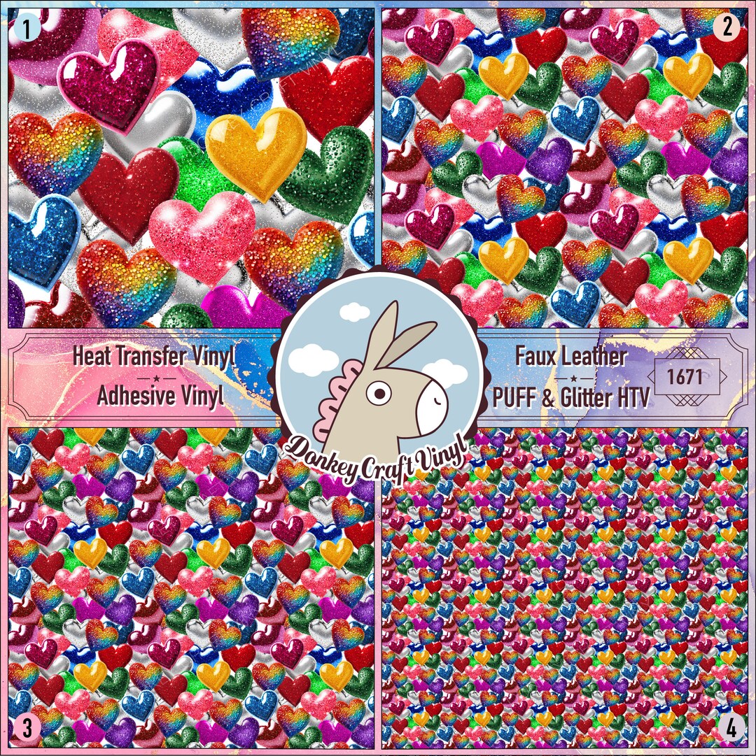 Fake Glitter Hearts Printed HTV, Pattern Vinyl, Patterned HTV, Glitter ...