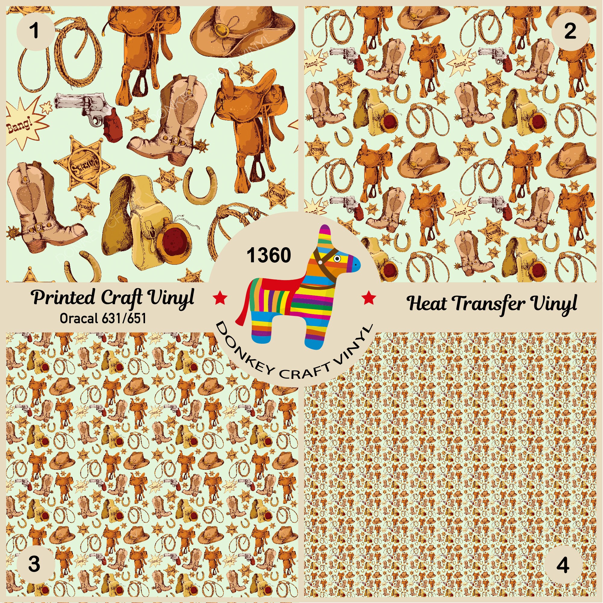 Western Cowboy Printed Vinyl Pattern Vinyl Siser Heat - Etsy UK