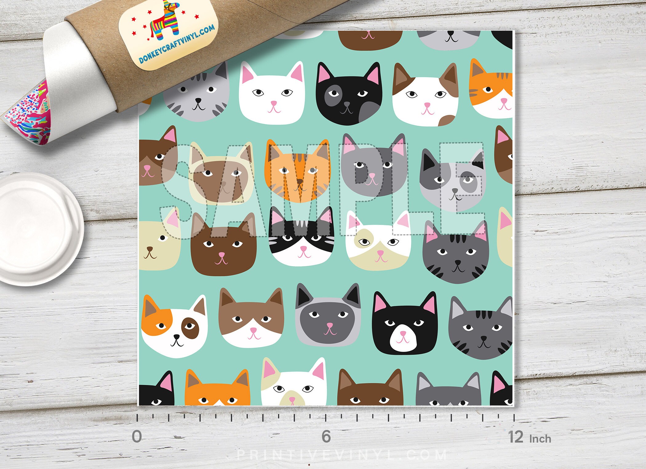 Cat Face Printed HTV, Pattern Vinyl, Iron on Vinyl, Faux Leather, Puff ...