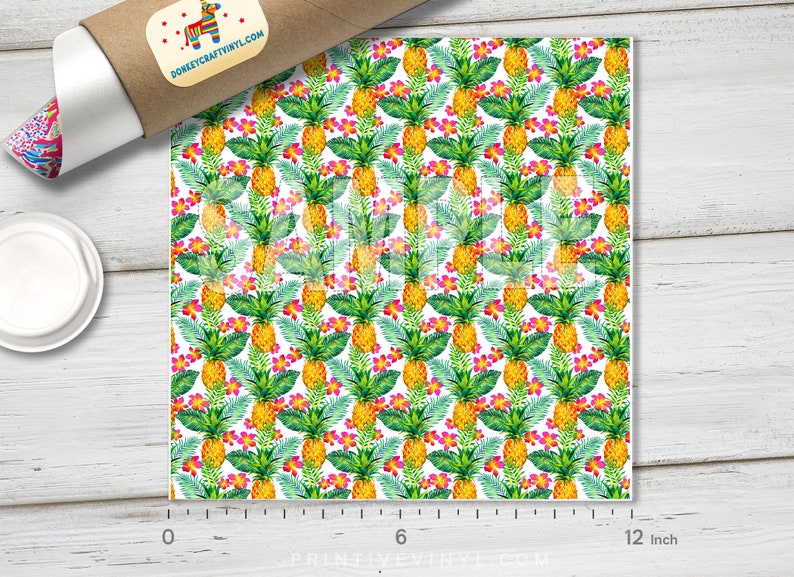 Tropical Flowers Pineapple Printed HTV Iron on Vinyl Pattern | Etsy