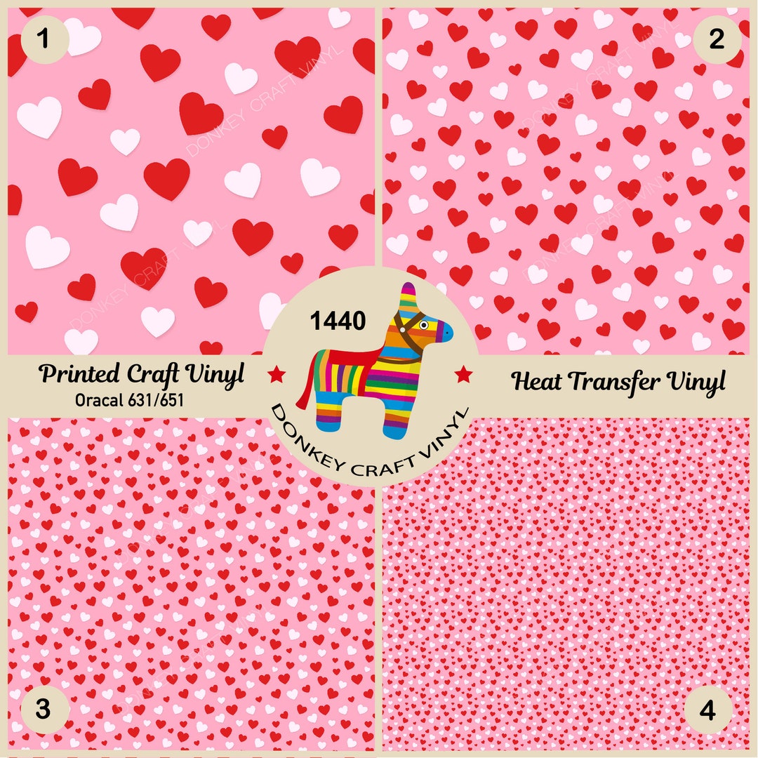 Valentines Pink Love Heart Printed HTV, Pattern Vinyl, Patterned Vinyl ...