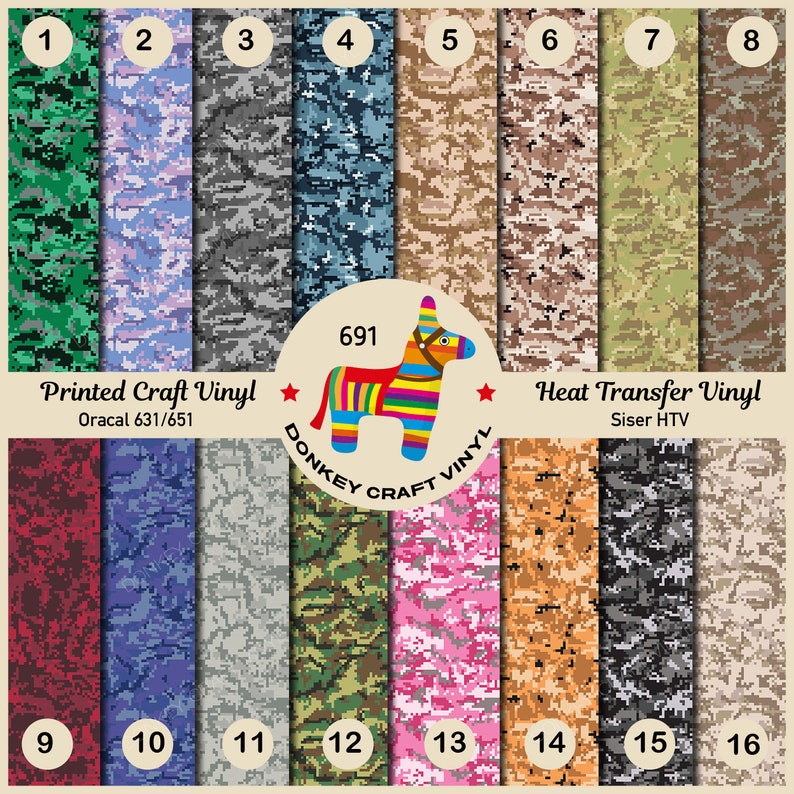Military Digital Pixelized Camouflage Pattern Printed HTV, Iron on Puff ...