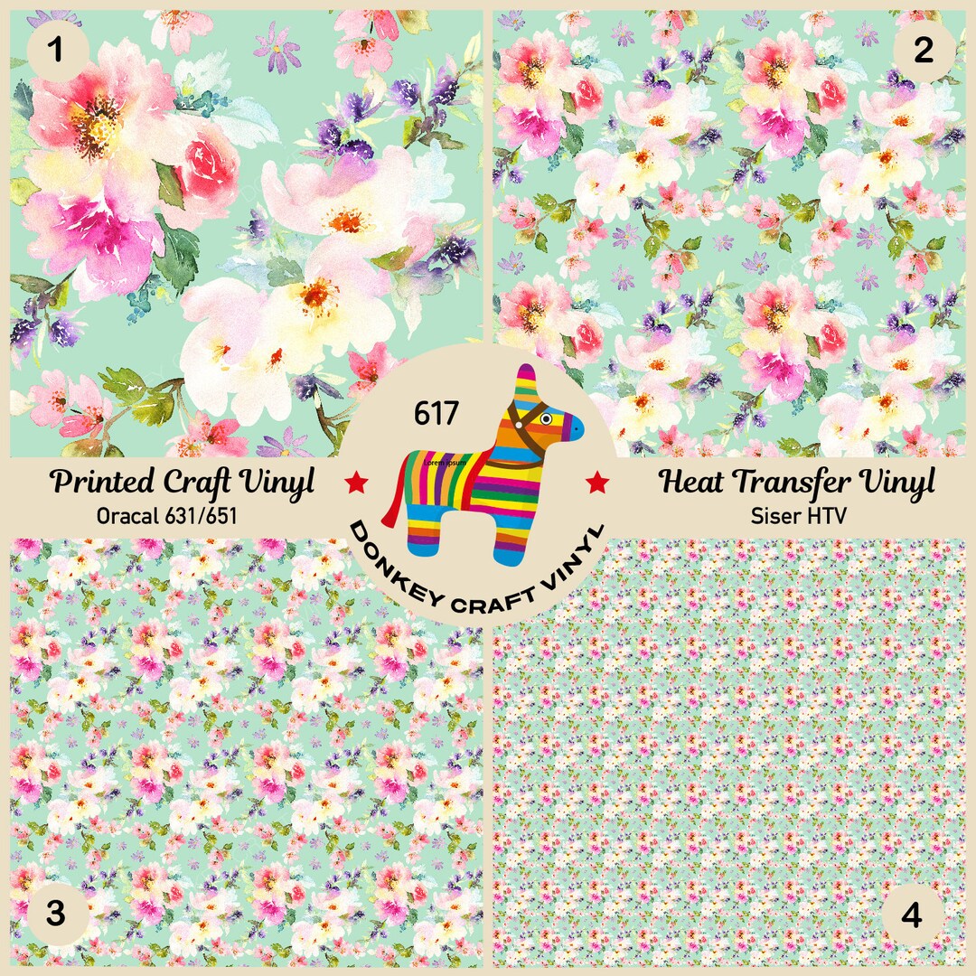 Watercolor Flowers Printed HTV, Pattern Vinyl, Patterned HTV, Glitter ...