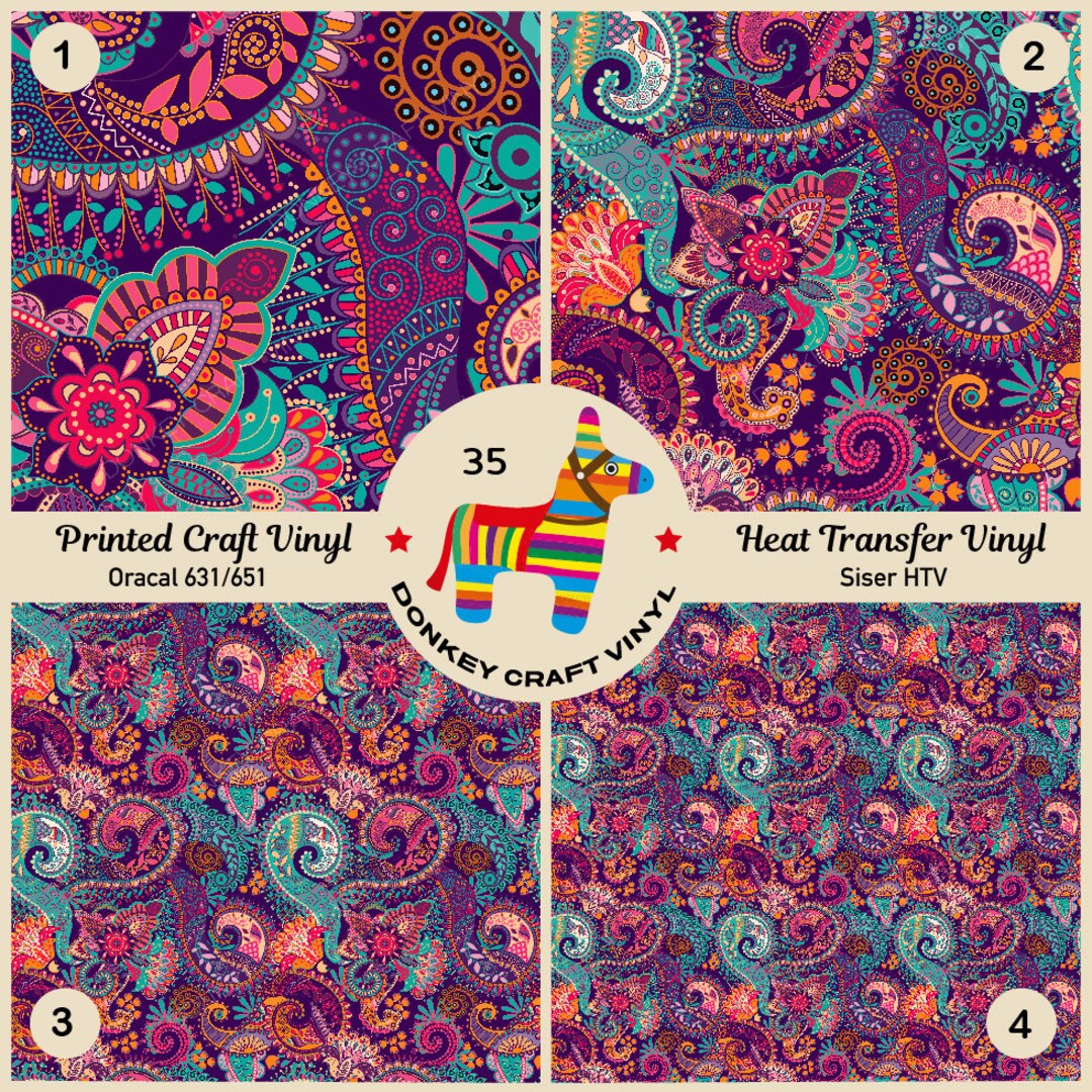 Paisley Floral Printed Htv,pattern Htv,pattern Vinyl, Faux Leather ...
