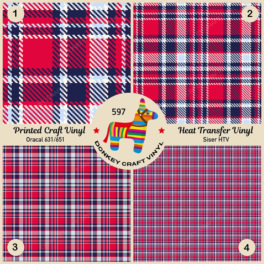 Check, Plaid, Tartan Printed HTV, Pattern Vinyl, Glitter HTV, Pattern ...