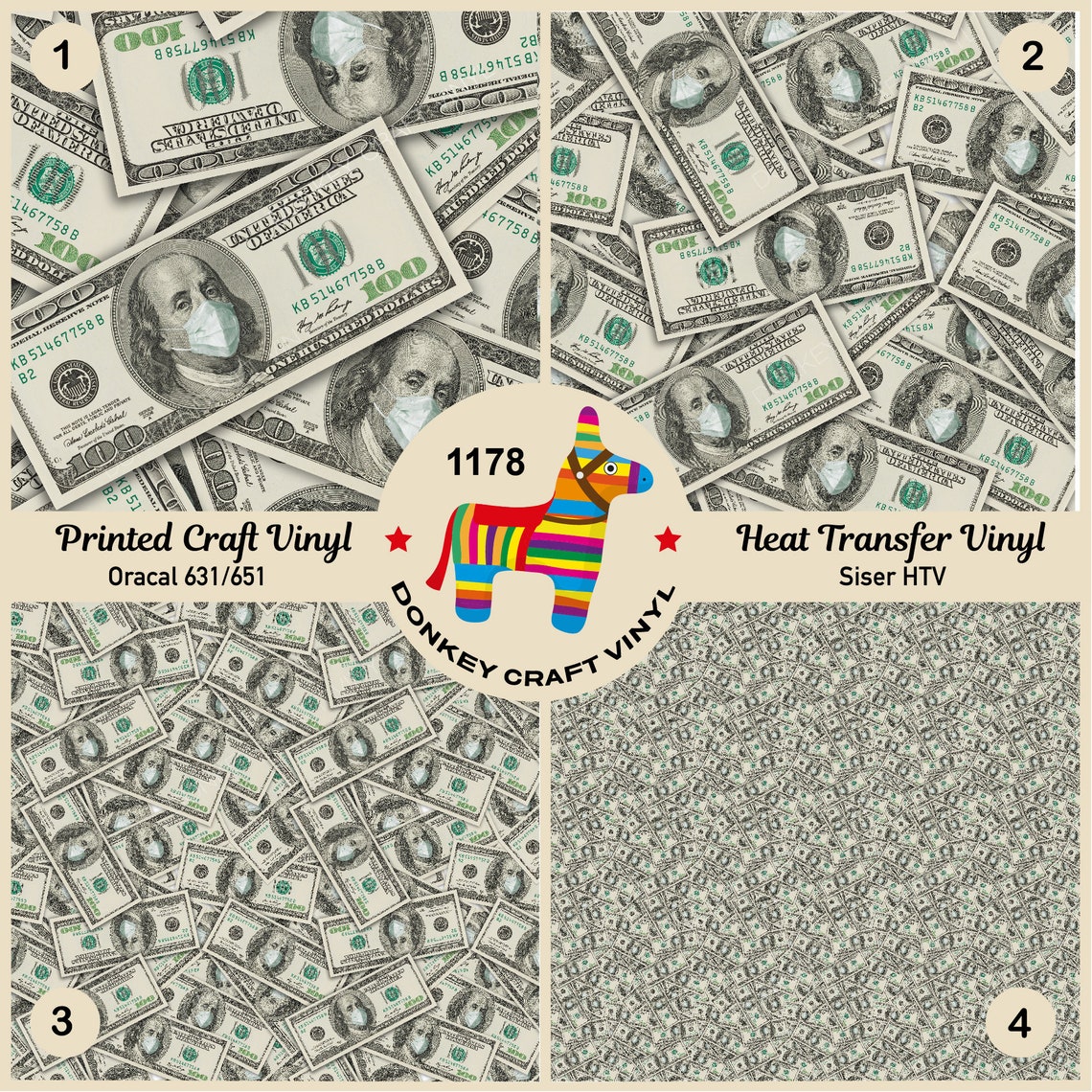 Hundred Dollar Bills Printed HTV Patterned HTV Pattern Vinyl | Etsy
