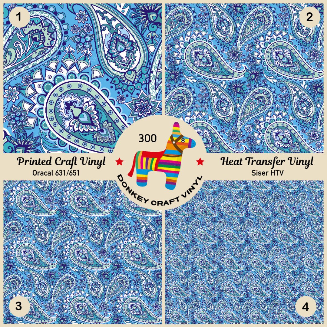 Blue Ethnic Paisley Printed HTV, Pattern Vinyl, Iron on Patterned HTV ...