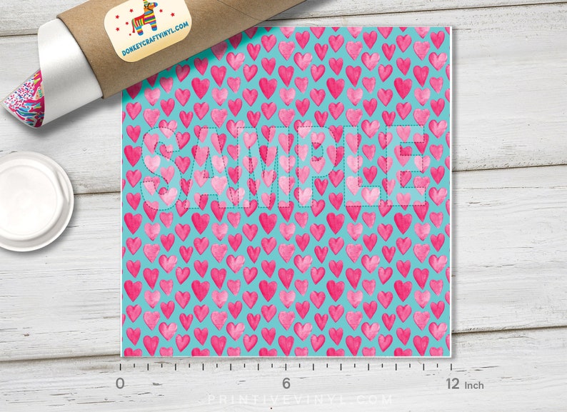 Hot pink watercolor hearts Printed HTV Pattern VinylSiser | Etsy