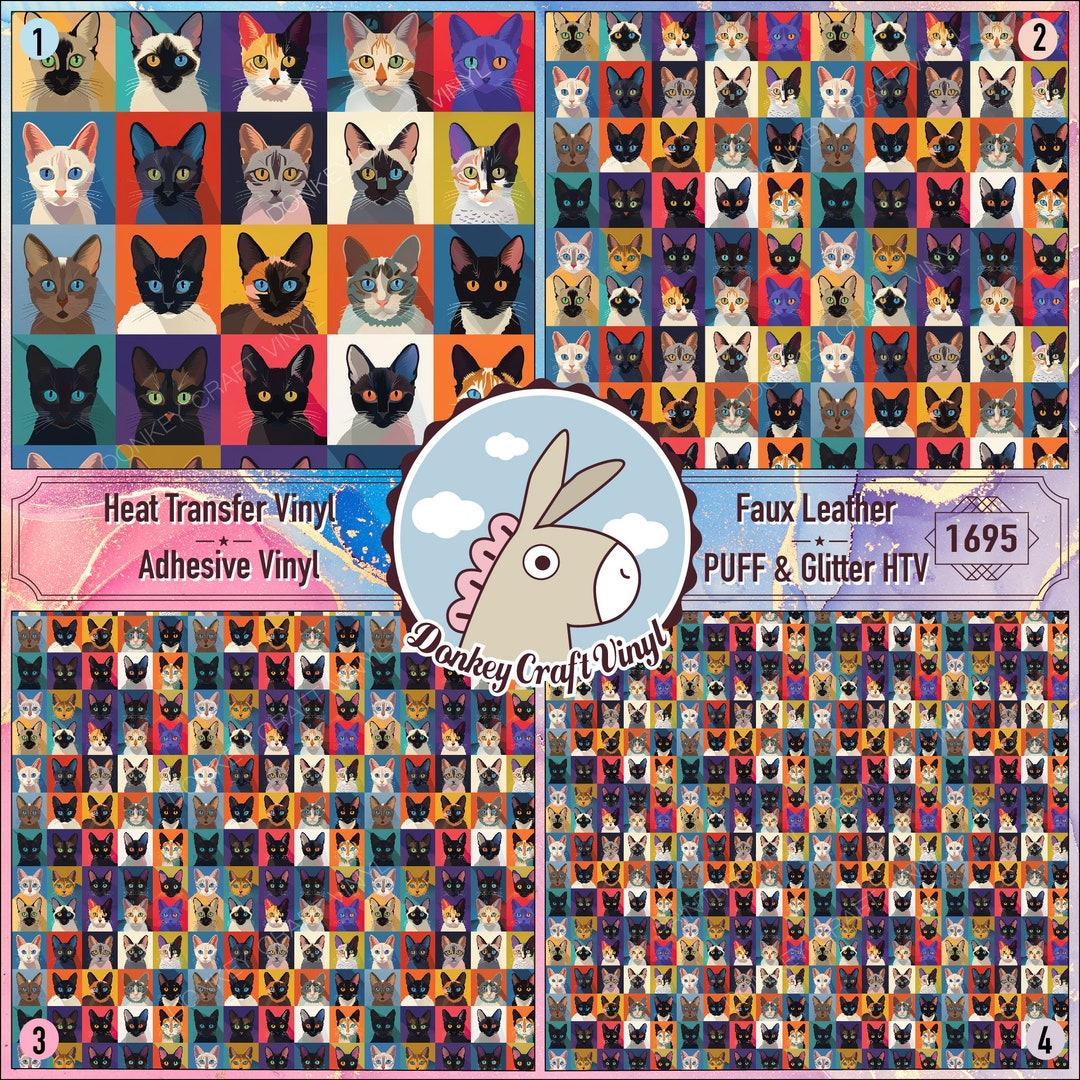 Cat Face Printed HTV, Pattern Vinyl, Iron on Vinyl, Faux Leather, Puff ...