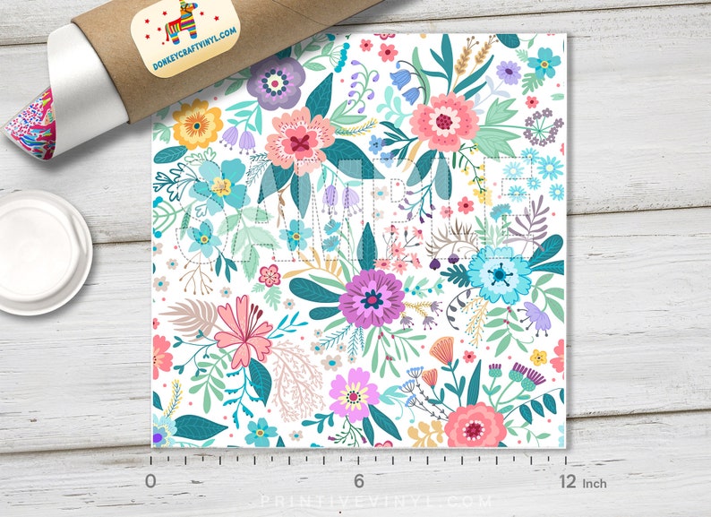 Spring Flowers Pattern Printed HTV, Pattern Vinyl, Glitter Pattern HTV ...