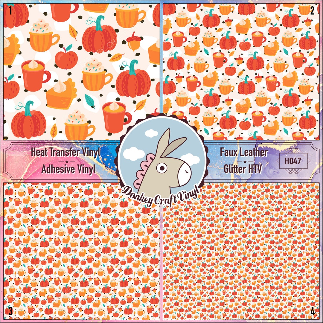 Thanksgiving Pumpkin Spice Pattern Printed HTV, Pattern Glitter HTV ...