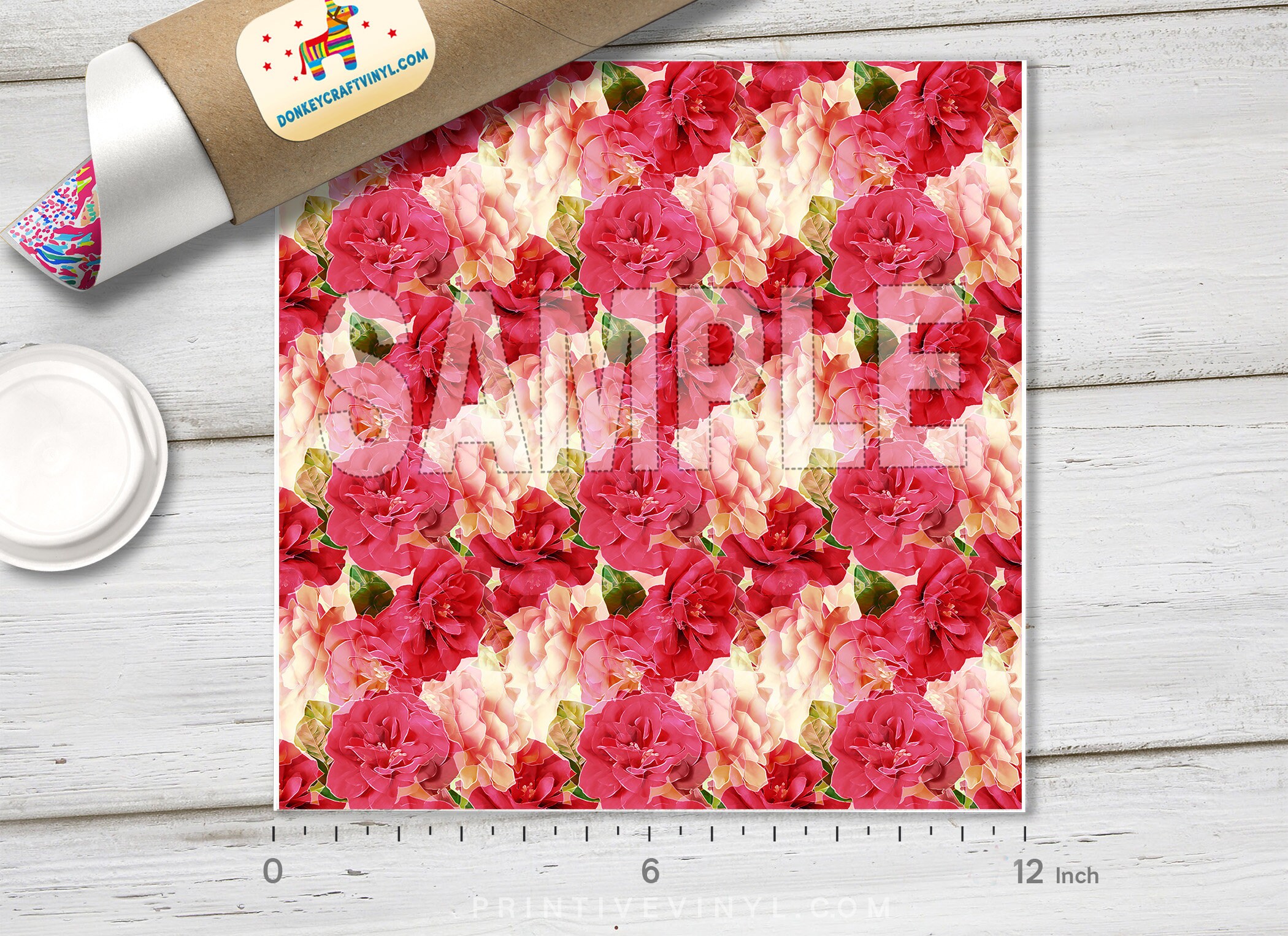 Red Watercolor Rose Printed HTV, Pattern Vinyl, Glitter HTV, Faux ...
