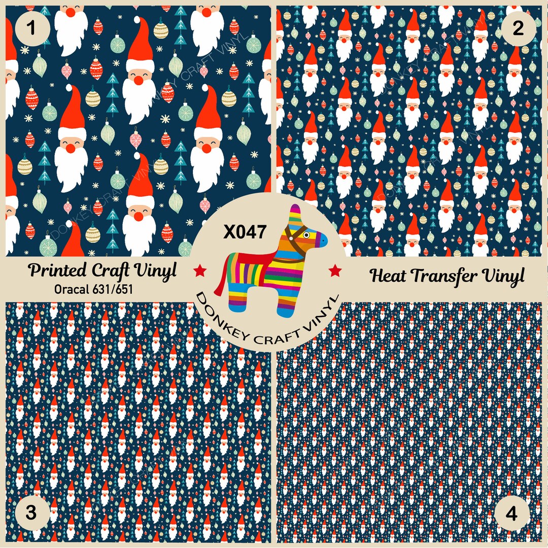 Christmas Santa Claus Snowflake Printed HTV, Pattern Vinyl, Patterned ...