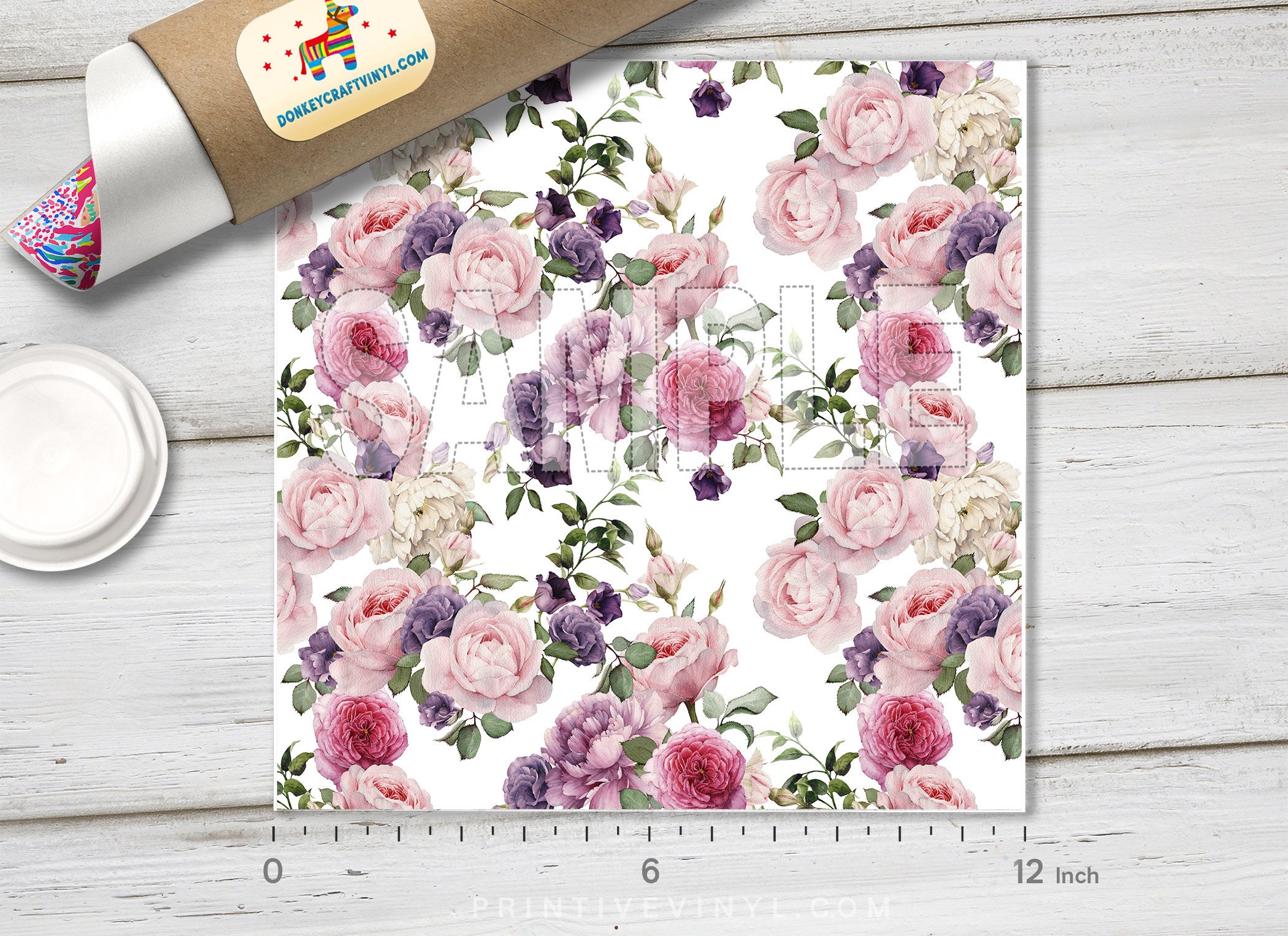Watercolor Pink Rose Flowers Printed Vinyl, Glitter HTV, Pattern Vinyl ...
