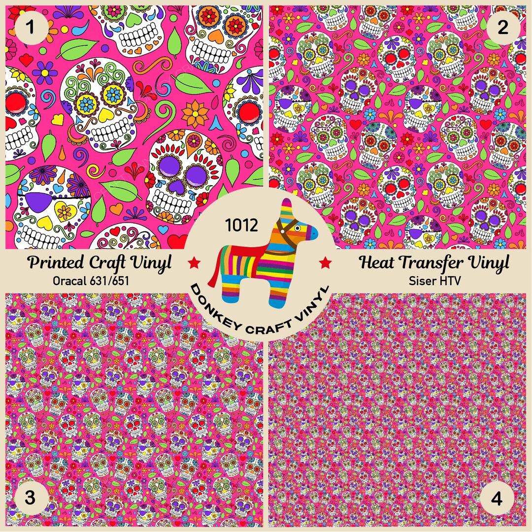 Day of the Dead Sugar Skulls HTV, Patterned HTV, Pattern Vinyl, Printed ...
