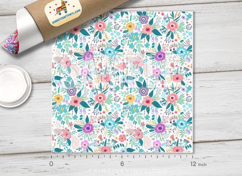 Spring Flowers Pattern Printed HTV Pattern Vinyl Glitter | Etsy