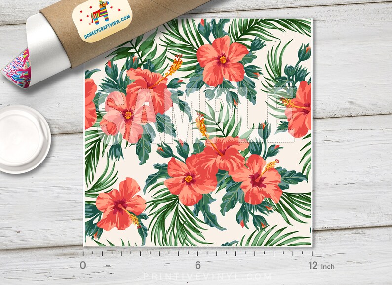 Hibiscus Tropical Leaves Printed HTV Pattern Vinyl Iron on - Etsy