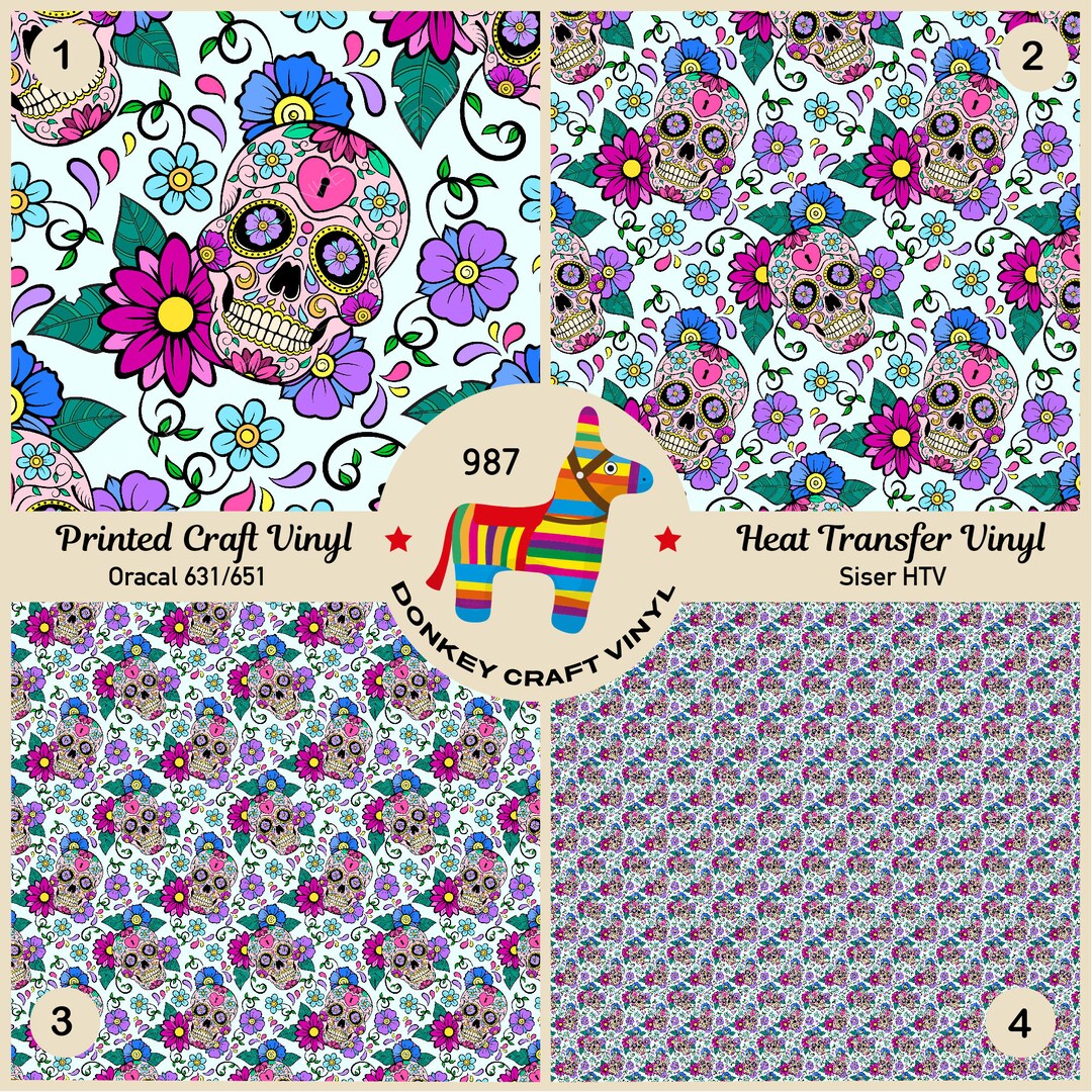 Day of the Dead, Sugar Skulls Printed HTV, Pattern HTV, Pattern Vinyl ...