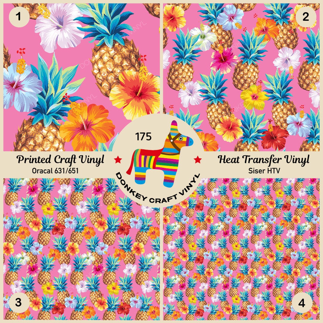 Hawaiian Pineapples and Hibiscus Flowers Printed HTV, Pattern Vinyl ...