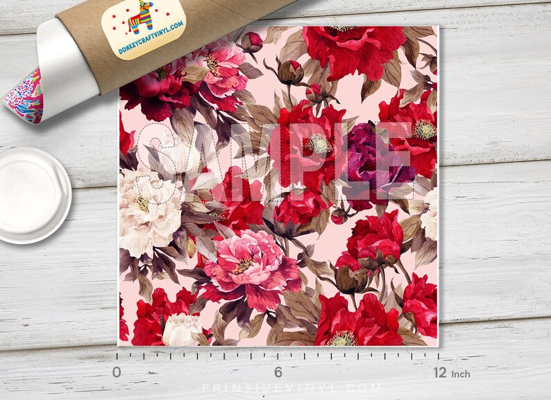 Rose Flower Printed HTV Patternvinyl Adhesive Vinyl Heat - Etsy