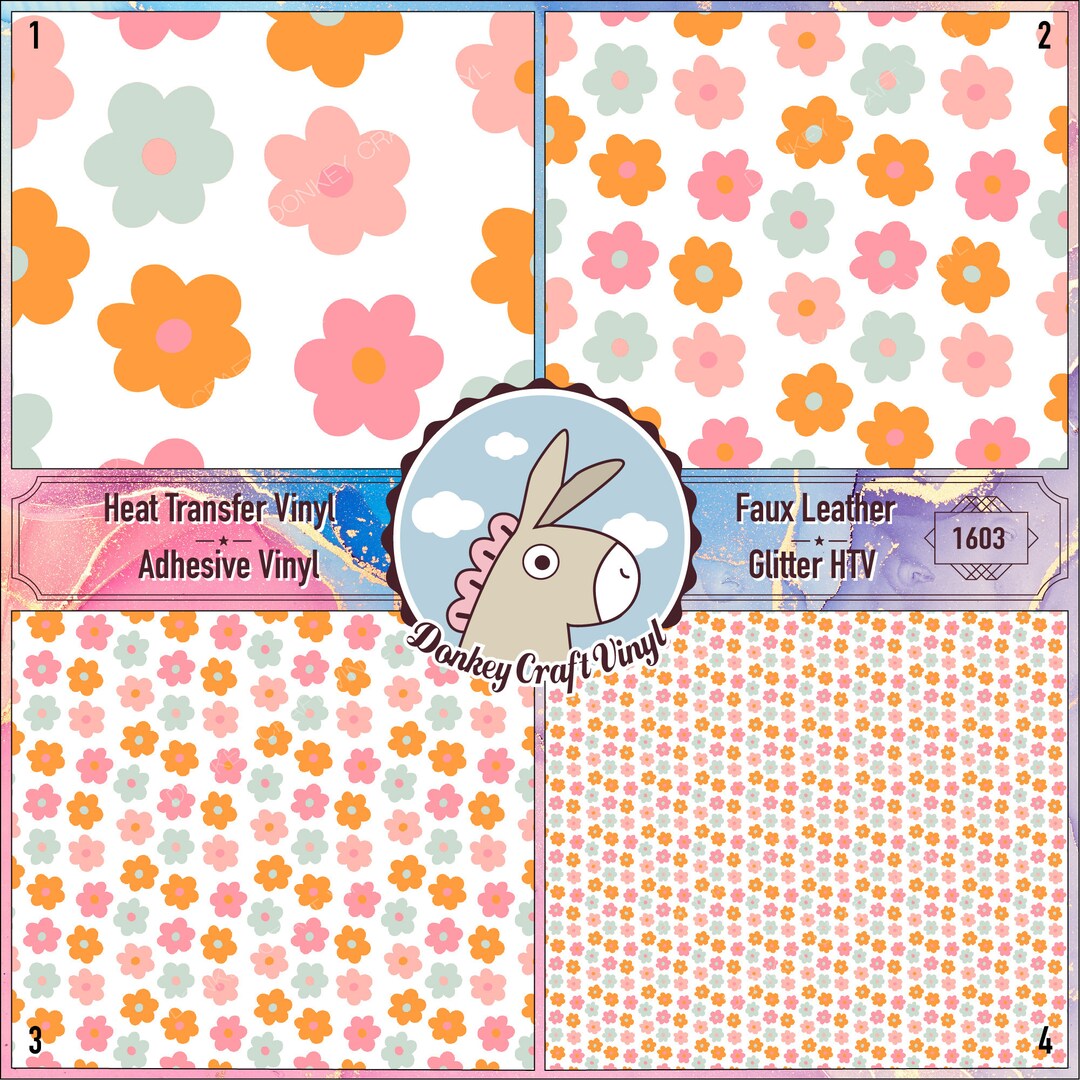 Retro Flower Pattern Printed HTV, Pattern Glitter HTV, Iron on Heat ...