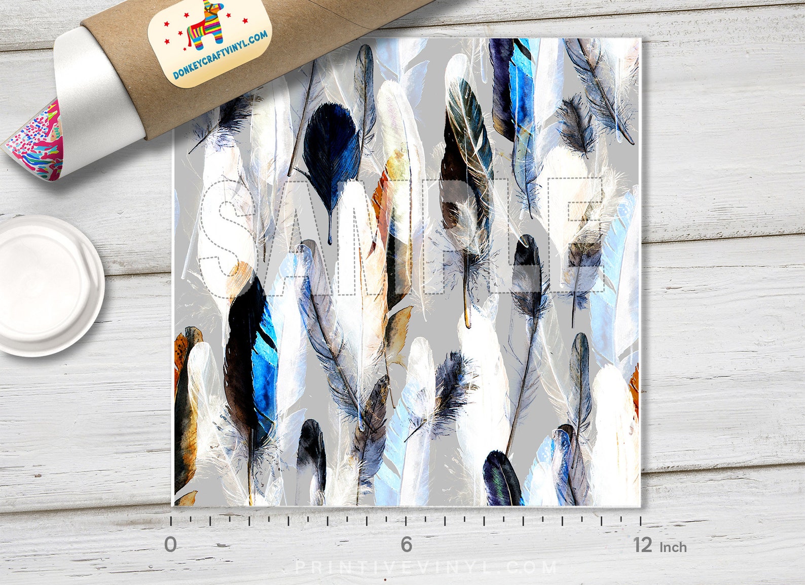Watercolor Feathers Printed HTV, Pattern Vinyl, Patterned Vinyl, Iron ...