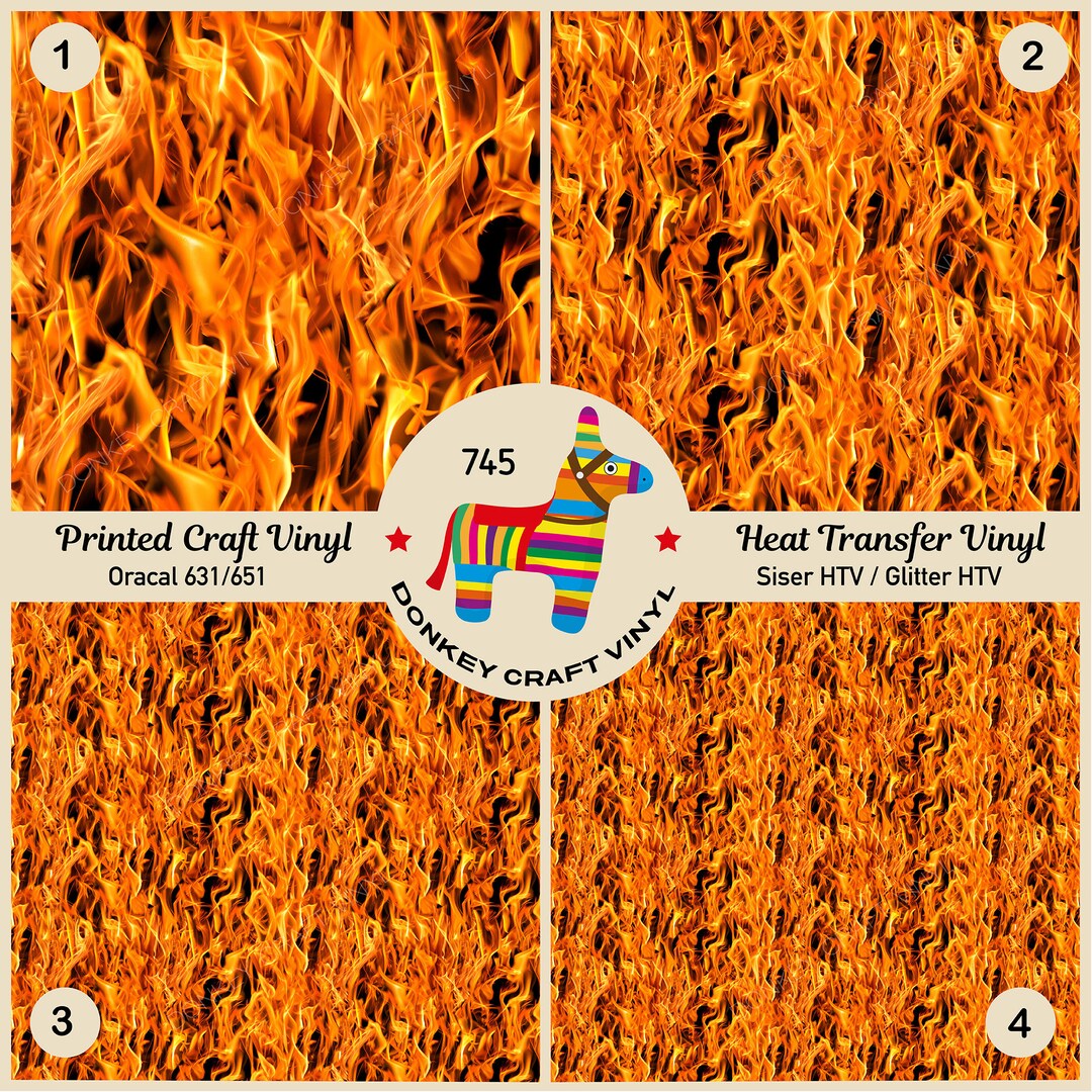 Patterned Vinyl |fire Flame on Black Background Printed HTV, Iron on ...