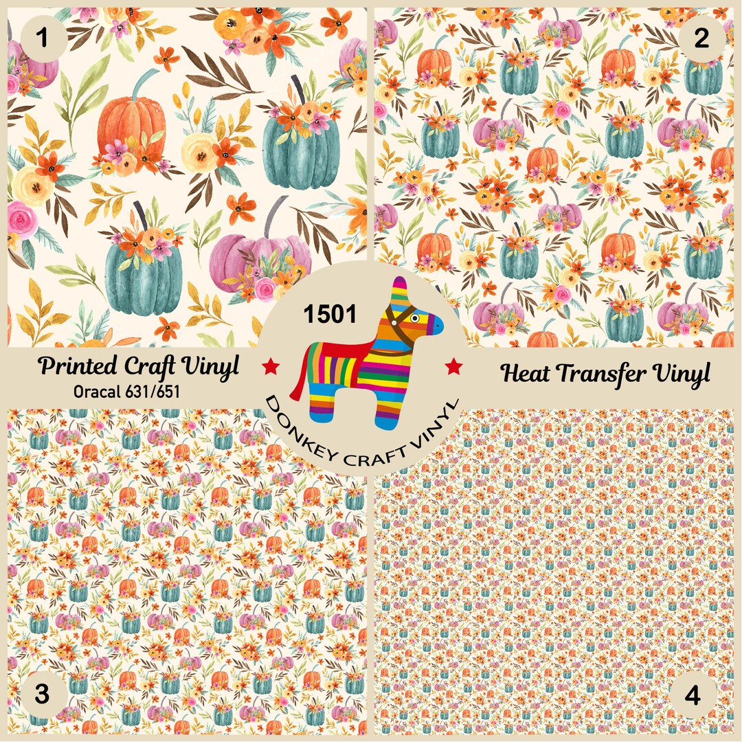 Thanksgiving Pumpkins Pattern Printed HTV, Pattern Glitter HTV, Iron on ...