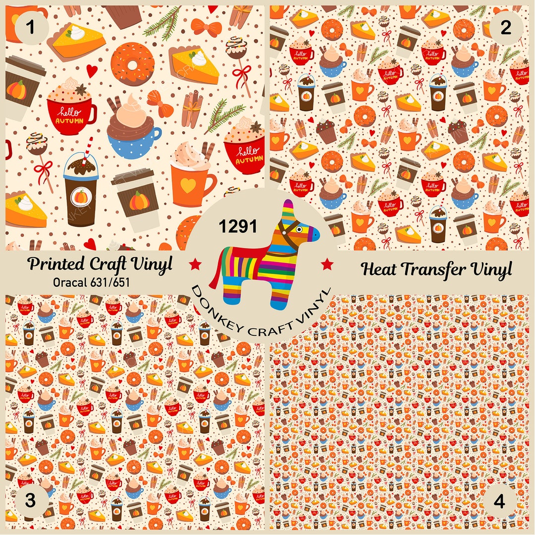 Thanksgiving Pumpkin Spice Pattern Printed HTV, Pattern Glitter HTV ...