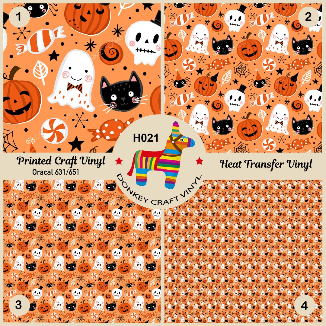 Kids Halloween Pumpkins Pattern Printed HTV, Pattern Glitter HTV ...