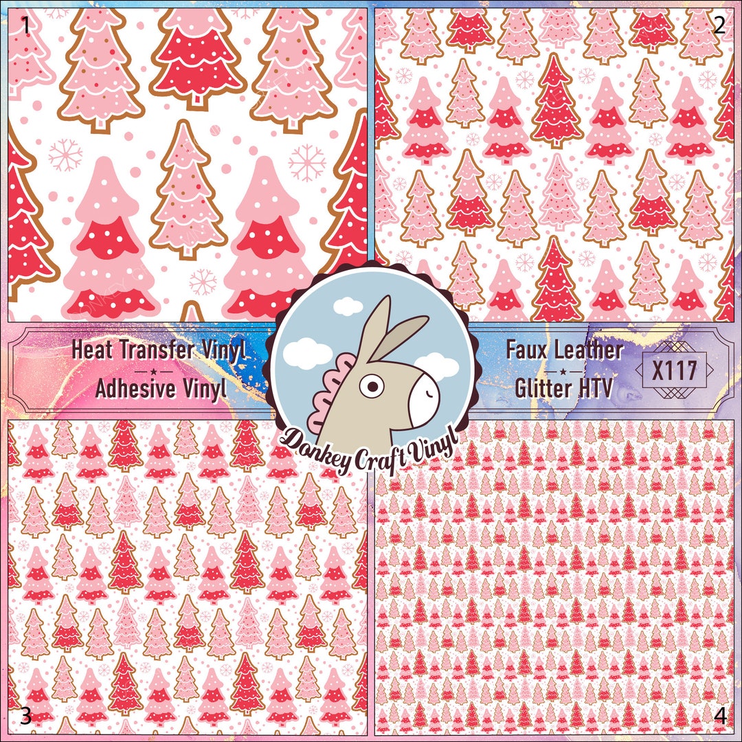 Pink Christmas Tree Printed HTV, Pattern Faux Leather, Glitter HTV ...