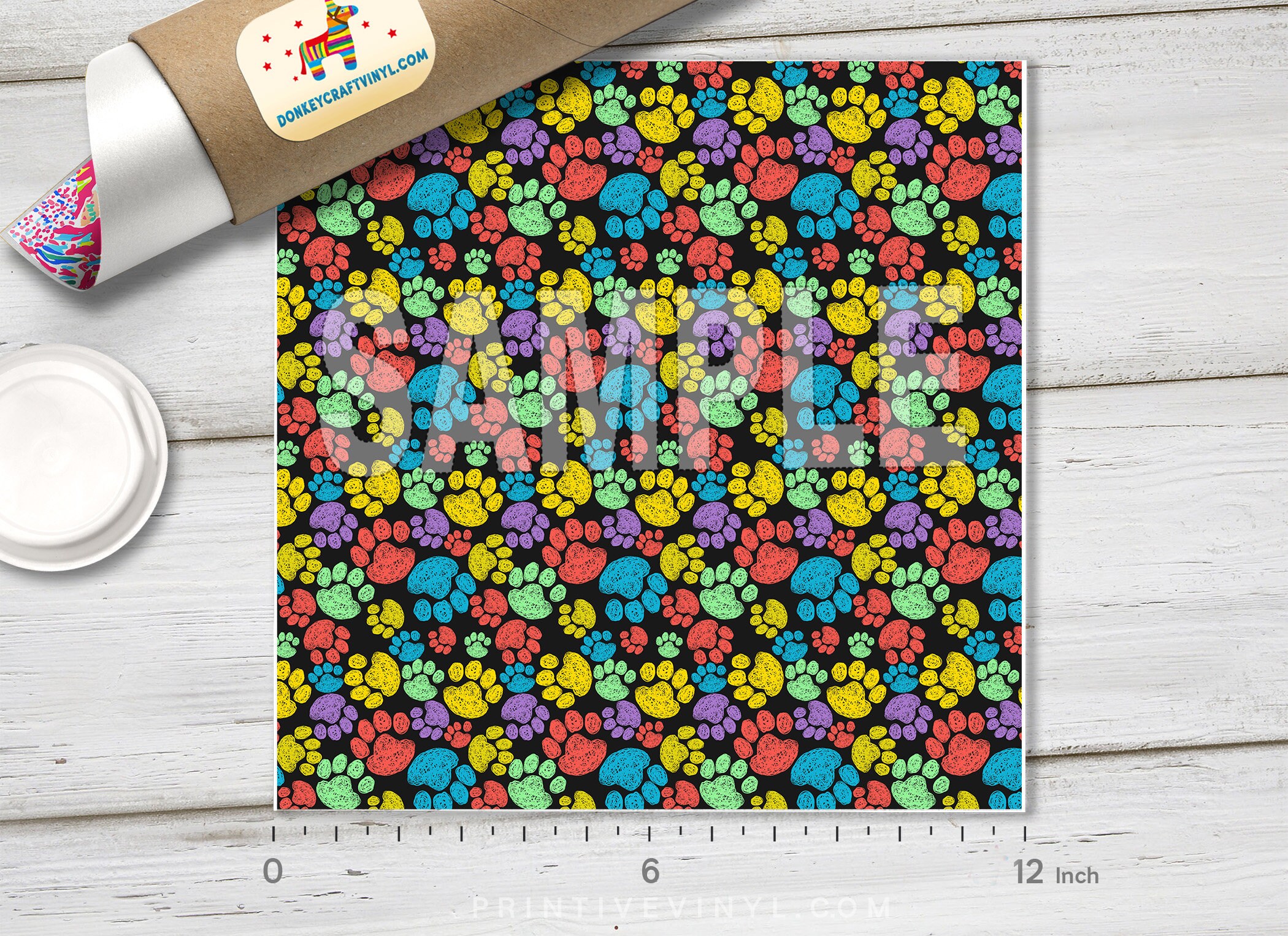 Patterned Vinyl | Paw Prints Drawing Printed HTV, Adhesive Craft Vinyl ...