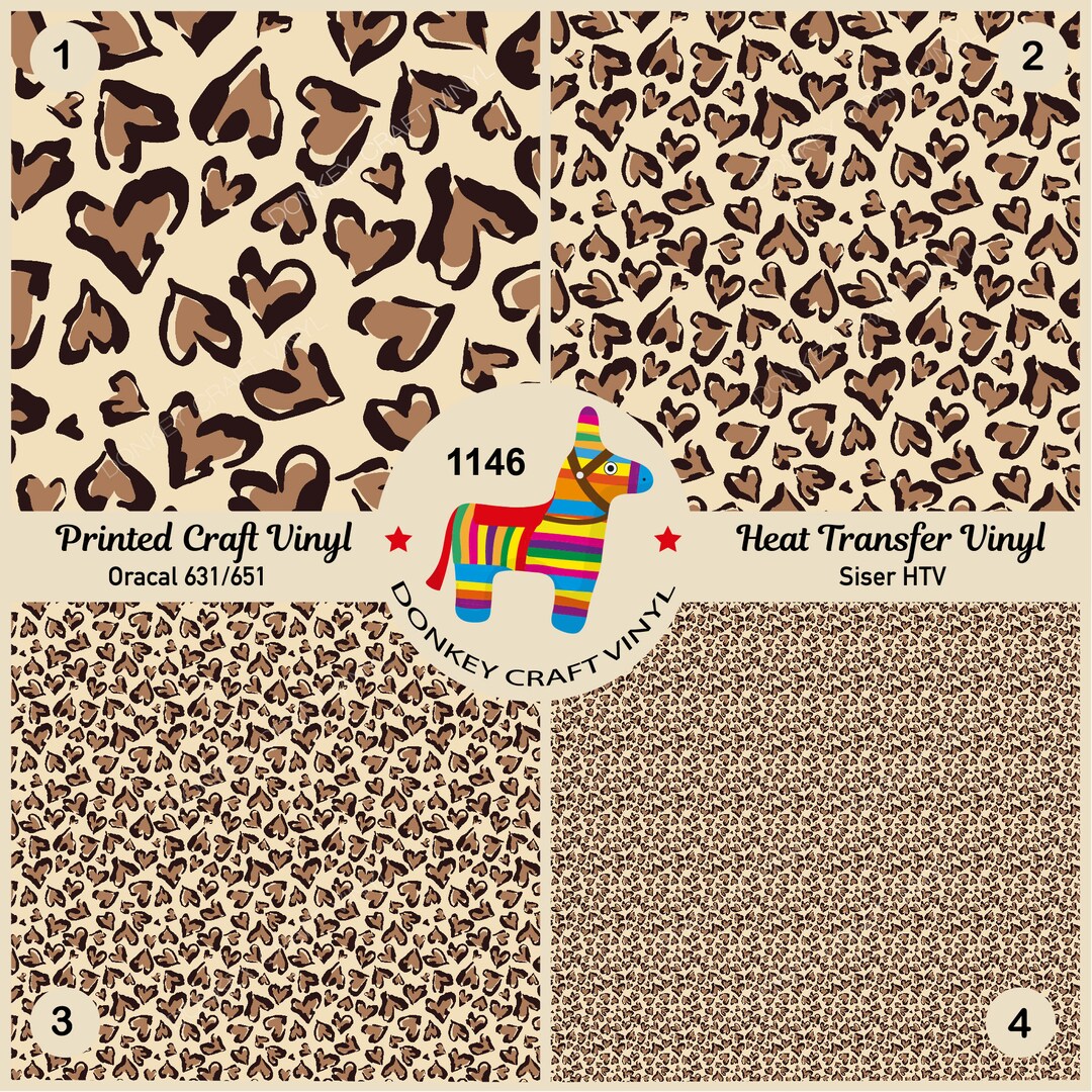 Love Heart Leopard Patterned HTV, Iron on Vinyl, Faux Leather, Puff ...