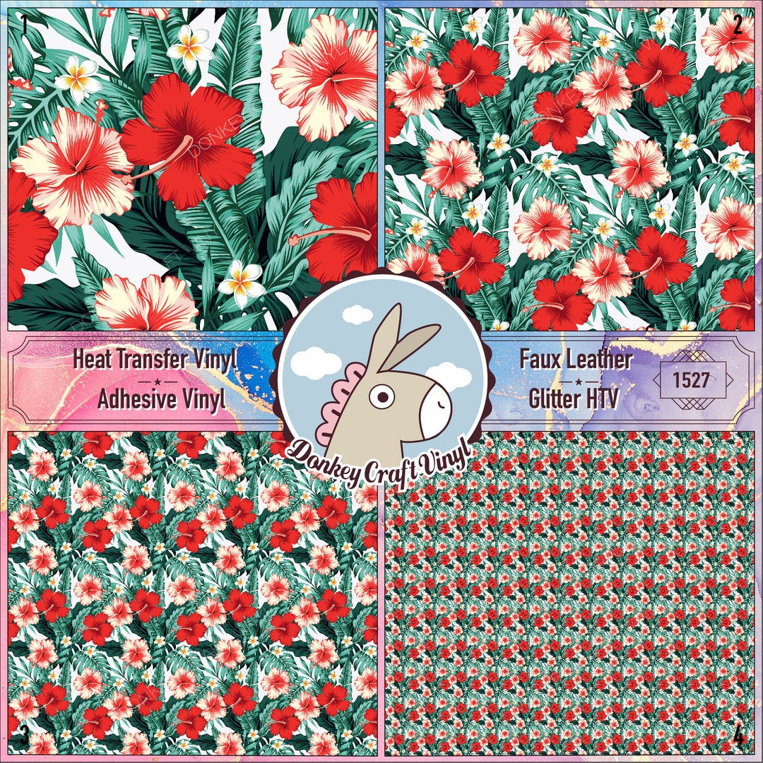 Hawaiian Flowers Printed Pattern HTV Iron on Vinyl Faux - Etsy