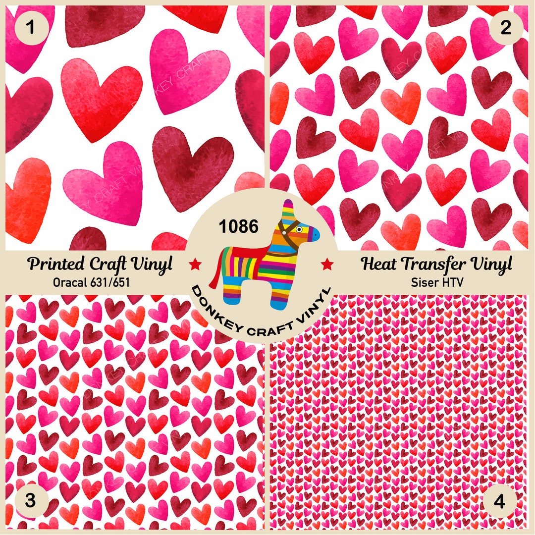 Watercolor Love Heart Printed HTV| Faux Leather, Puff Heat Transfer ...