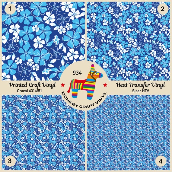 Blue Hawaiian Hibiscus Flower Printed Vinyl Pattern HTV | Etsy