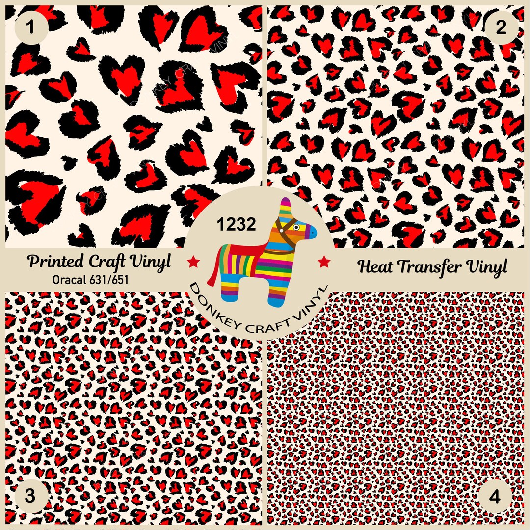 Love Heart Leopard Patterned HTV, Iron on Vinyl, Glitter HTV, Faux ...