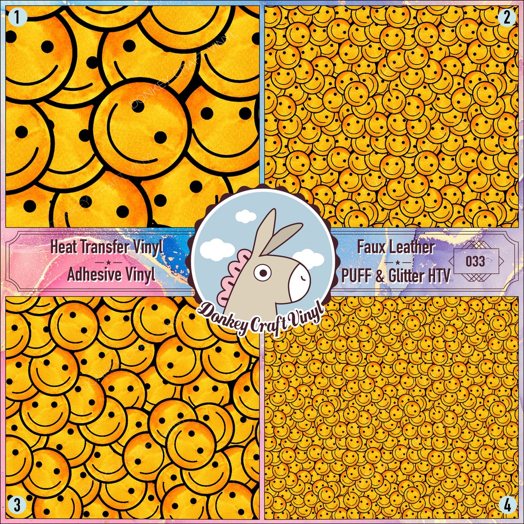 Smile Face Emoji Printed HTV, Pattern Vinyl, Patterned Vinyl, Faux ...