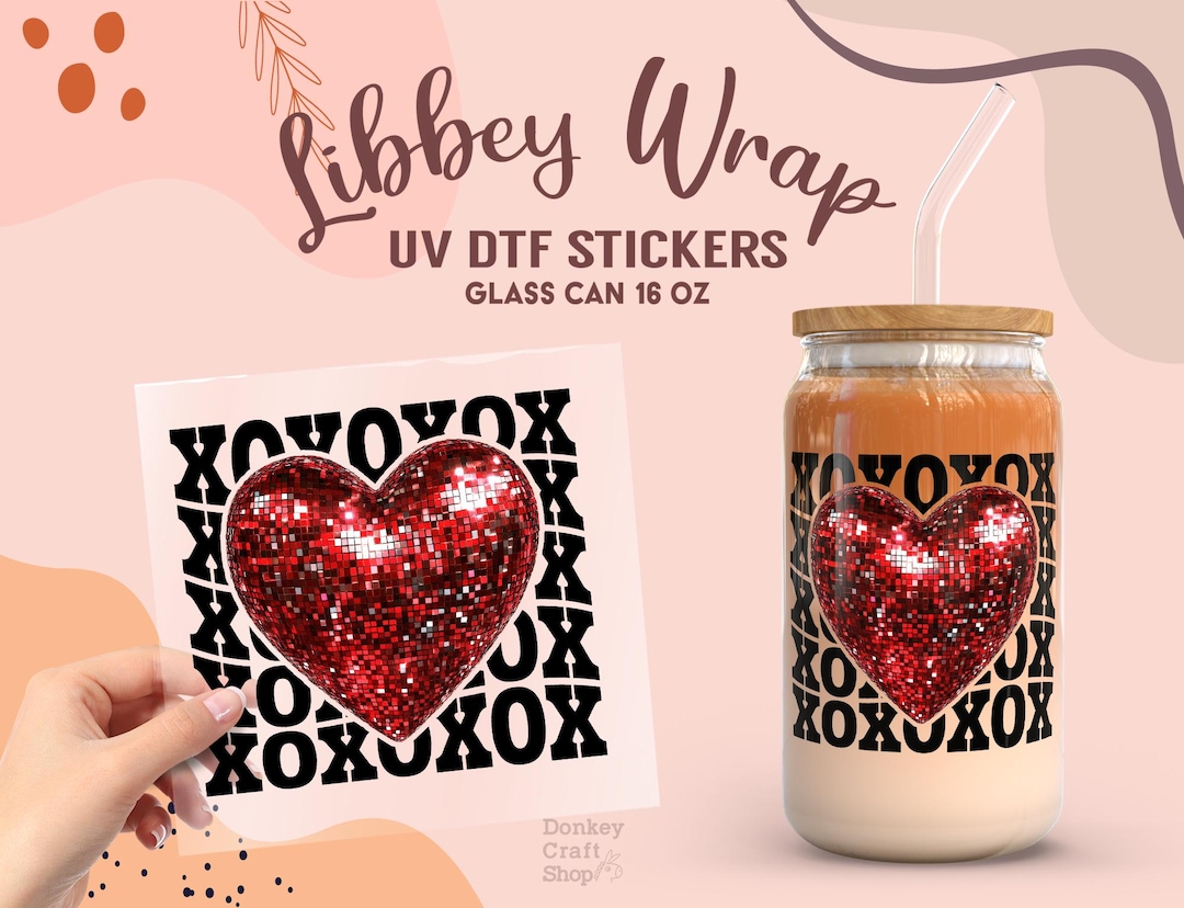 XOXO Valentines Day Heart UV Dtf Sticker, Ready to Transfer, Libbey Glass Can Wrap, UV Dtf ...