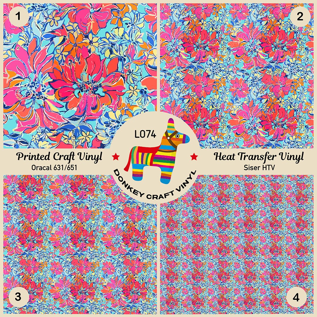 Summer Floral Pattern Vinyl, Glitter HTV, Patterned Iron on Vinyl, Faux Leather, Puff Heat ...